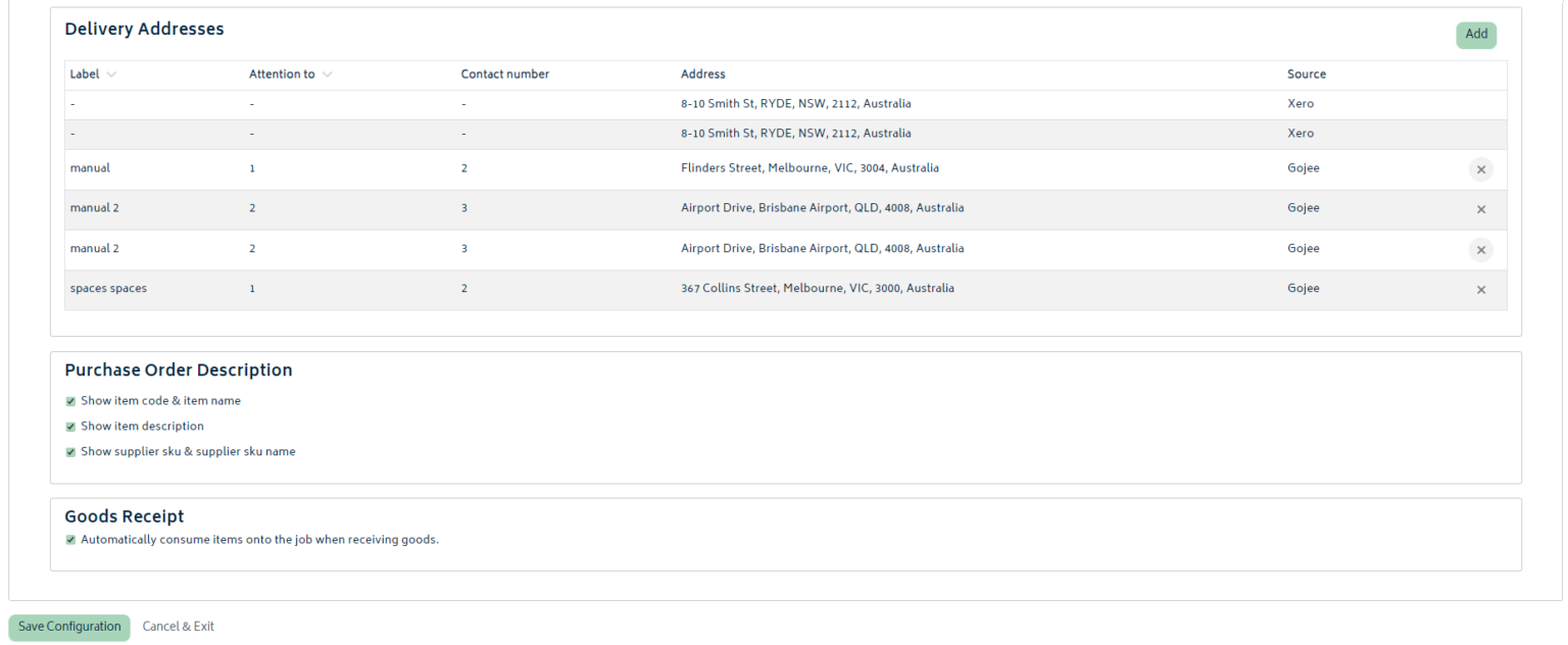 Organisation Settings - Gojee App: Xero Business Management Software