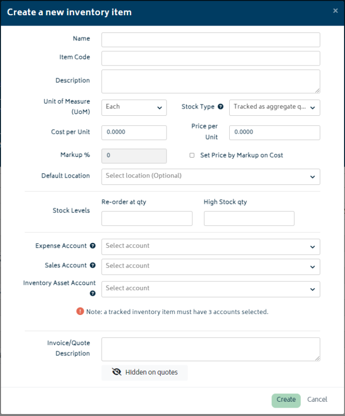 Create a New Inventory Item - Gojee App: Xero Business Management Software