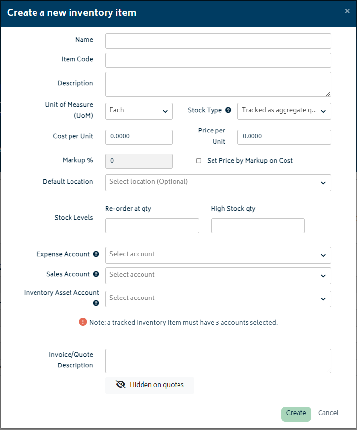 Create a New Inventory Item - Gojee App: Xero Business Management Software