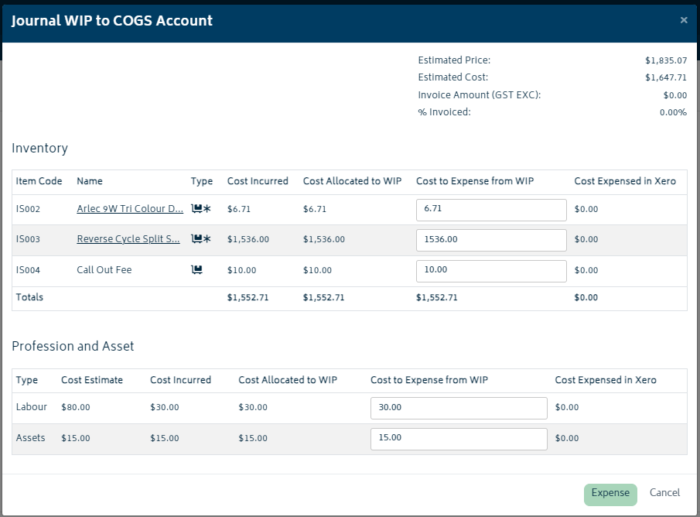 Using the WIP mode - Gojee App: Xero Business Management Software