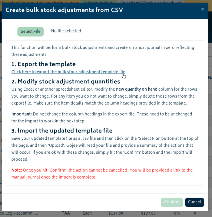 Importing and Exporting Inventory Data - Gojee App: Xero Business Management Software