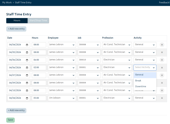 Bulk Time Entry - Gojee App: Xero Business Management Software