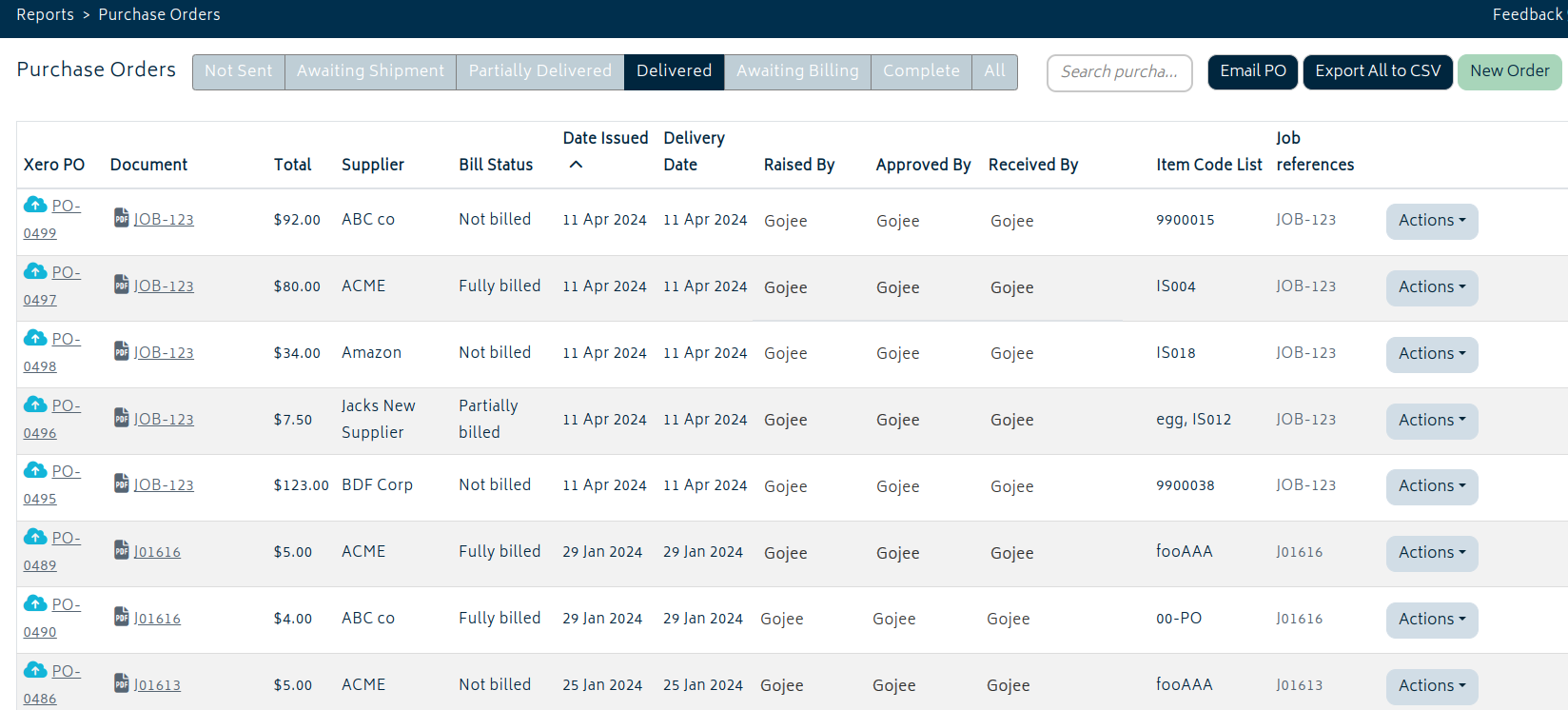 View, Edit and Email Purchase Orders - Gojee App: Xero Business ...