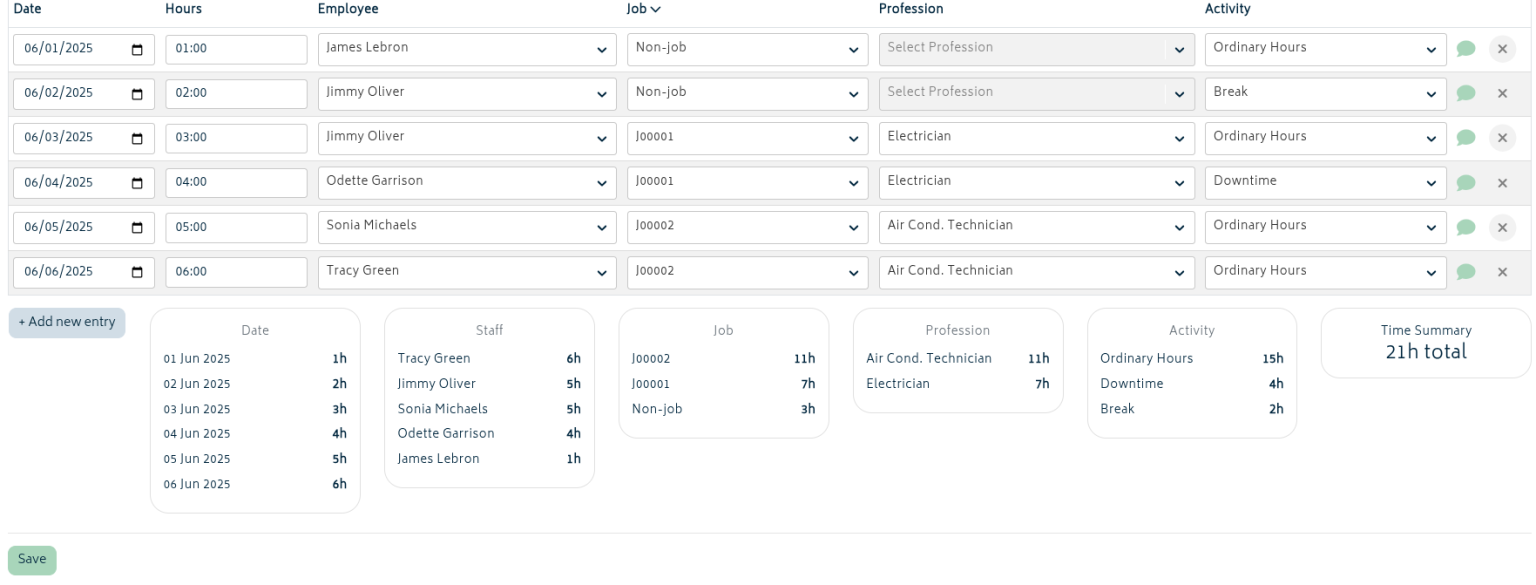 Bulk Time Entry - Gojee App: Xero Business Management Software