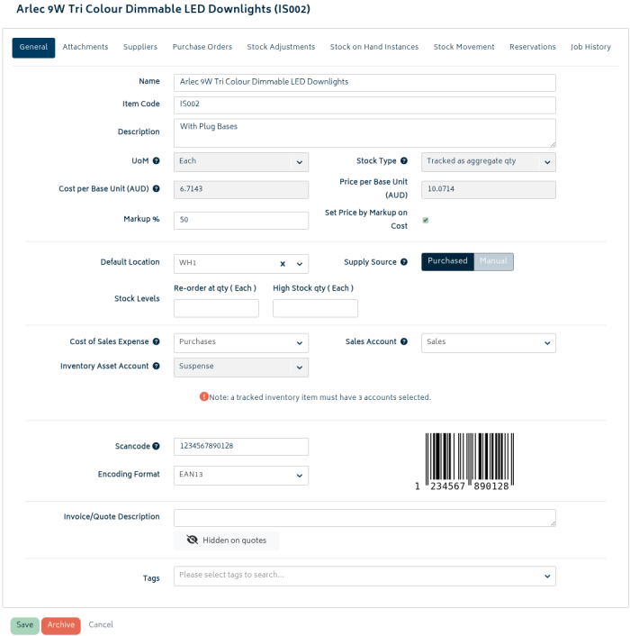 View and Edit Inventory Items - Gojee App: Xero Business Management ...