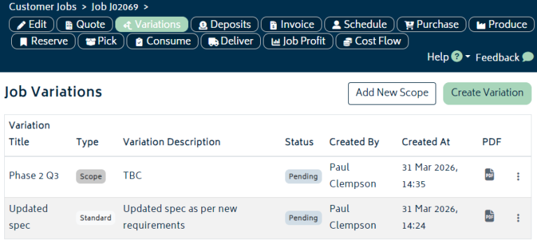 Variations - Gojee App: Xero Business Management Software